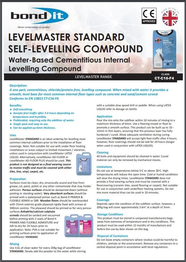 BondIt 10kg Self Levelling Compound Levelmaster Floor Cement Screed ...