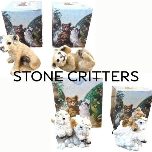 Lot of 4 Stone Critters Figurines Boxes Lion Cubs Ewe Lamb Collectible ...