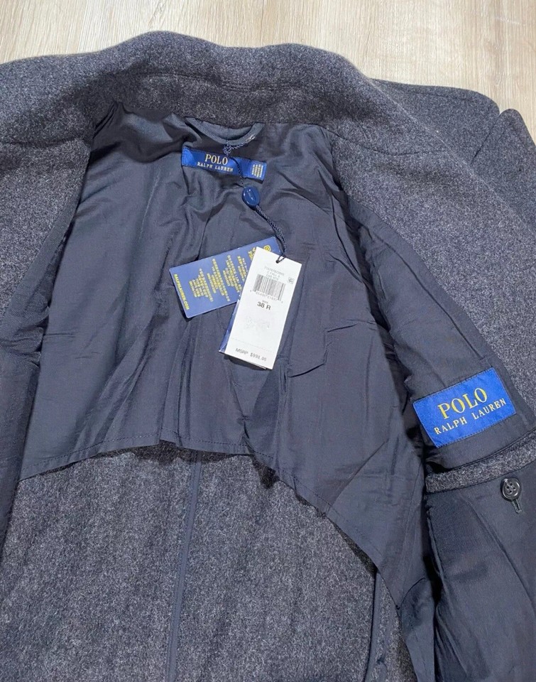 Polo Ralph Lauren Mens Jacket Gray 38R Overcoat Double Breasted ...