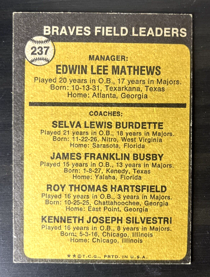 1973 Topps #237 Eddie Mathews HOF excellent condition | eBay