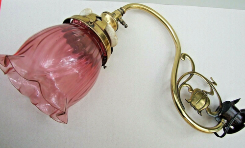 Art Nouveau Antique Gas Wall Light Sconce Lamp/Brass & Ruby Glass ...