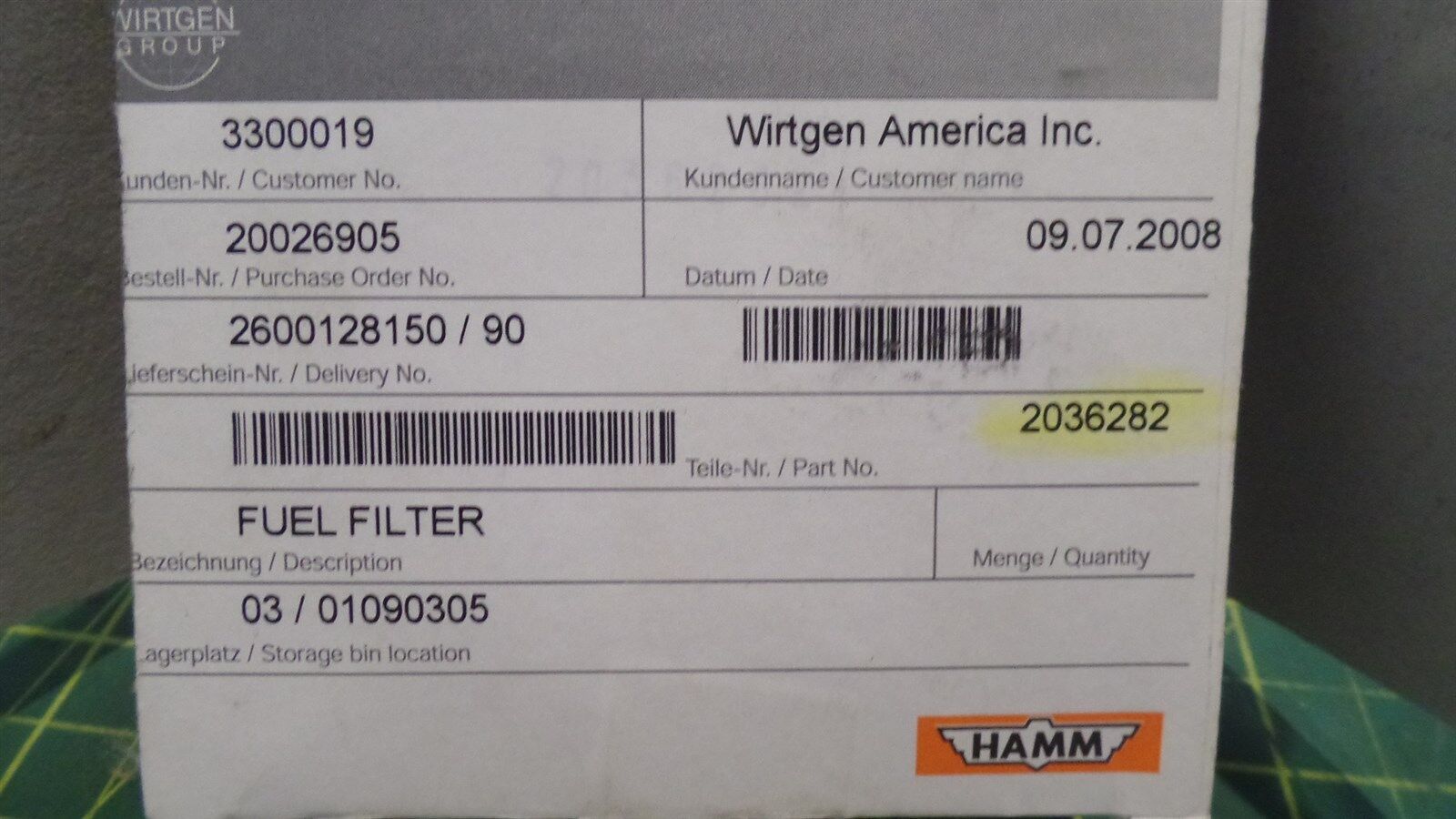 GENUINE HAMM PARTS 2036282 FUEL FILTER ASSEMBLY, P550662, NIB, N.O.S | eBay
