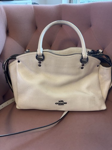 Coach Drew Cream Grain Leather Snakeskin Satchel Shoulder Chalk White ...