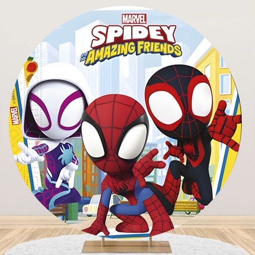 Round Spidey and His Amazing Friends Backdrop Birthday Super Background ...