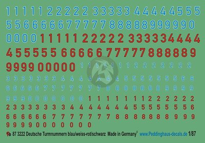 Peddinghaus 1/87 (HO) German Tank Turret Numbers WWII Blue/White Red ...