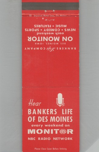 Matchbook Cover Radio Station - Bankers Life Of Des Moines NBC Radio ...
