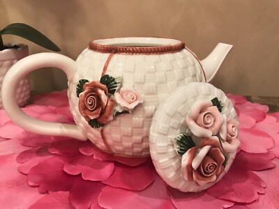 Corner Ruby Sculpted Roses PORCELAIN Spring/Easter Teapot | eBay