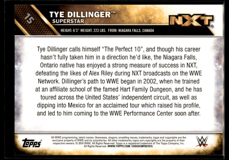 2016 Topps Then Now Forever WWE Wrestling NXT Prospects #15 Tye ...