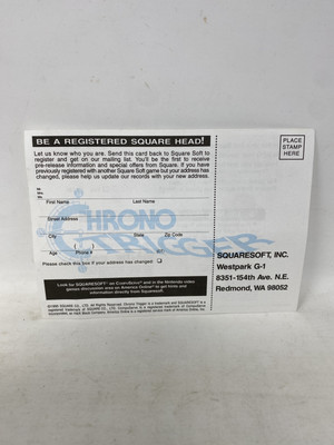 Chrono Trigger SNES Super Nintendo Entertainment System Registration ...