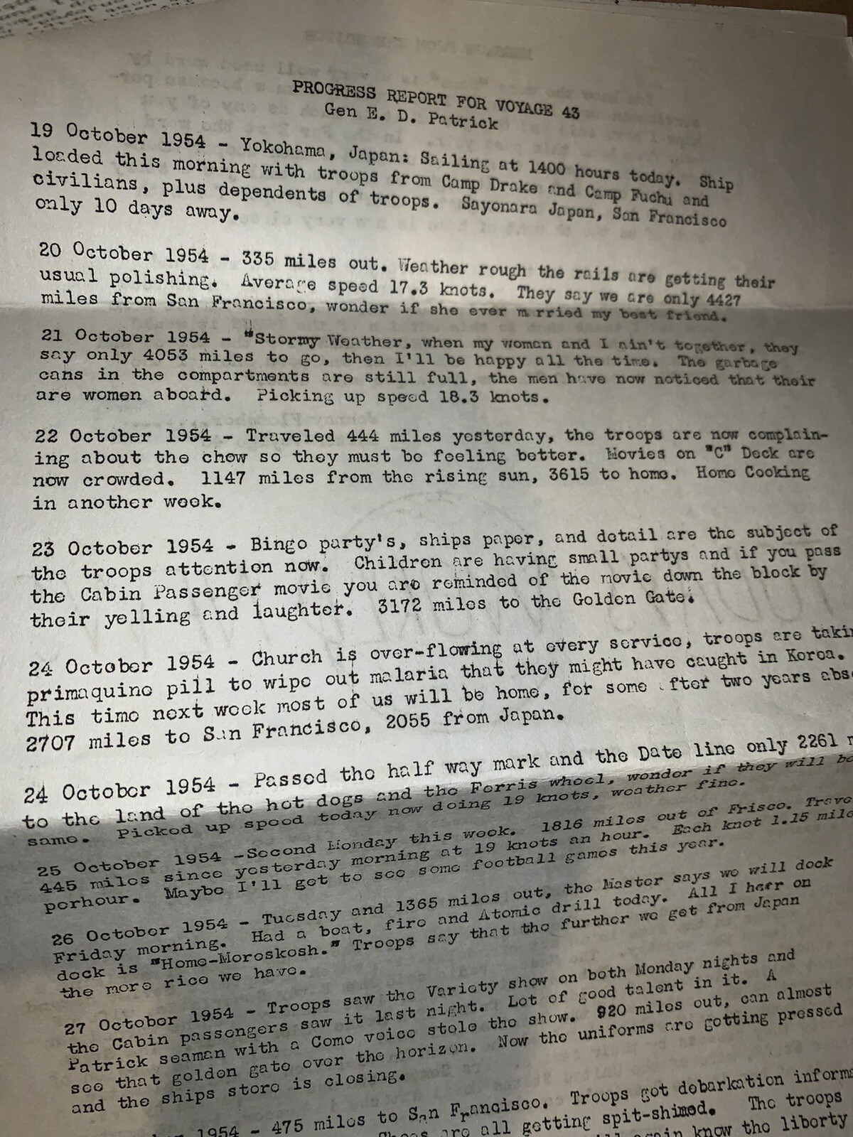 USNS General Edwin D Patrick - Troop Ship's 1954 Newspaper - Voyage 43 ...