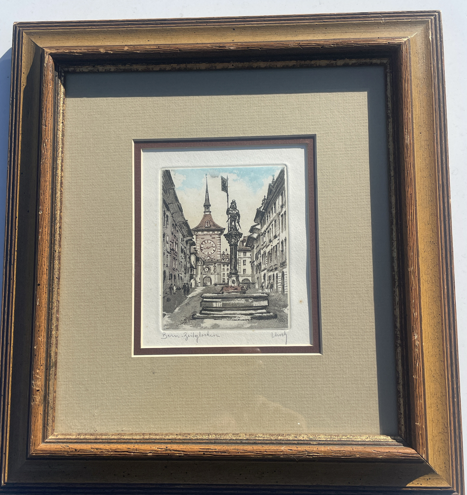 Original Artwork Colored Etching by Ernst Linck Bern Courtyard and ...