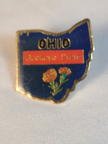 Ohio Buckeye State Shaped Enamel Lapel Pin Roses Flowers Single Post ...