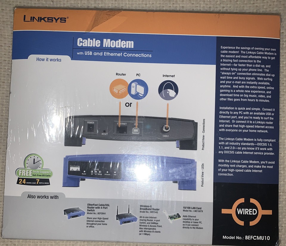 New NIB Linksys BEFCMU10 Cable Modem with Cable and USB and Ethernet ...