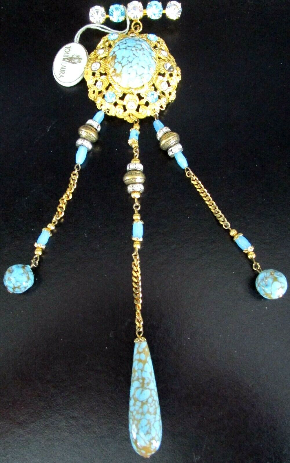 TONI LAURA MASSIVE 8.5" Turquoise Blue Rhinestone Cab… - Gem