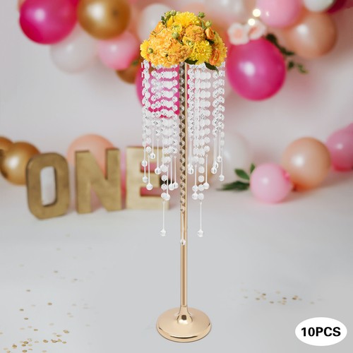 10pc 75cm Large Gold Flower Stand With acrylic Beads Strand Wedding ...