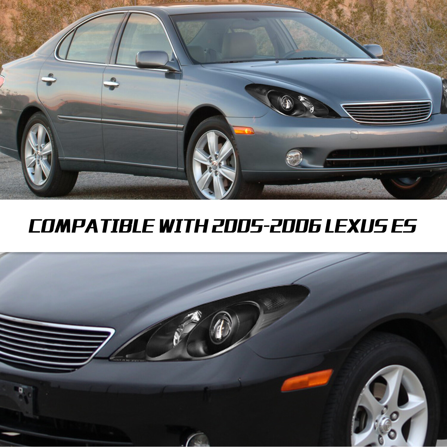 Headlights For 2004 2005 2006 Lexus ES330 Halogen Black L+R Pairs Lamps ...
