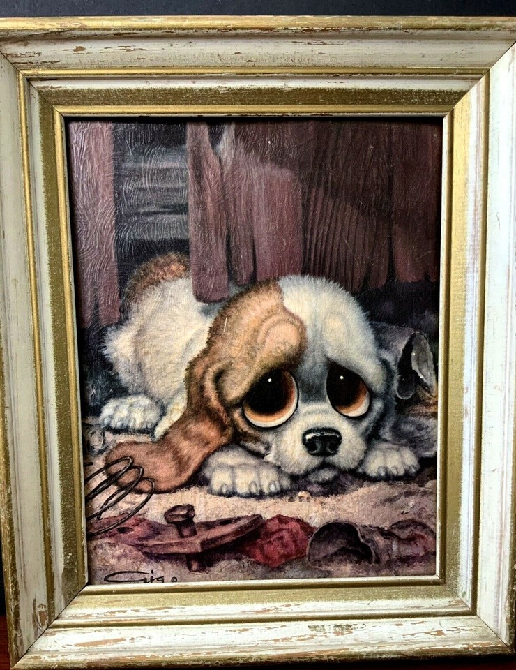 Gig Large Sad Eyes Pity Puppy Print 1960's Framed 12 1/2" x 10 1/2" | eBay