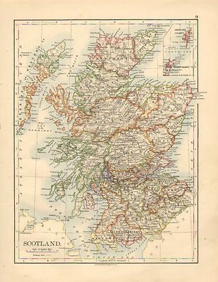 1892 VICTORIAN MAP ~ SCOTLAND ~ INSET SHETLAND ORKNEY ISLANDS DUMFRIES ...