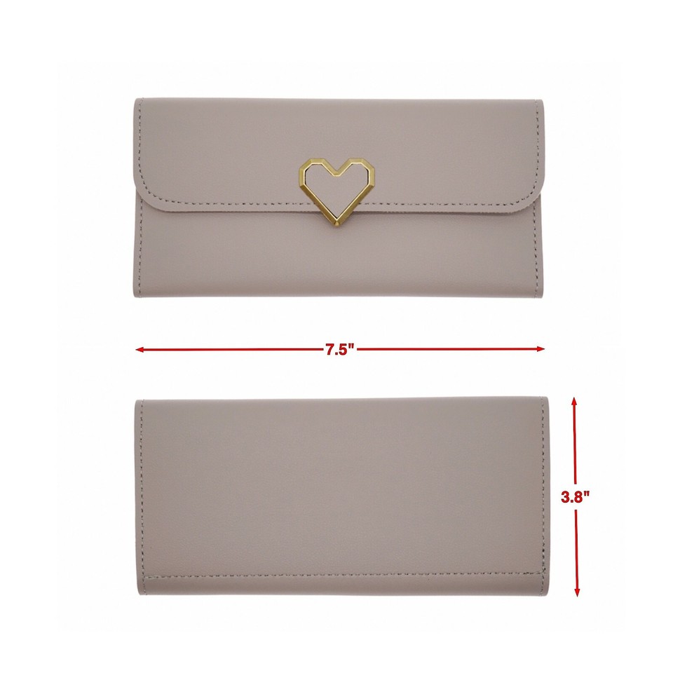 Womens Lady Heart-Shaped Metal Badge Pocket Synthetic Leather Bifold ...