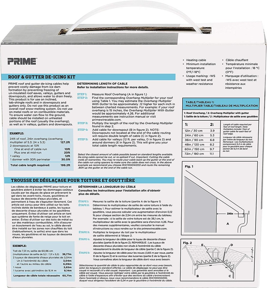 240ft Roof & Gutter Deicing Kit, 1200W, 2ft 18/3 SJTW Power Cord w ...
