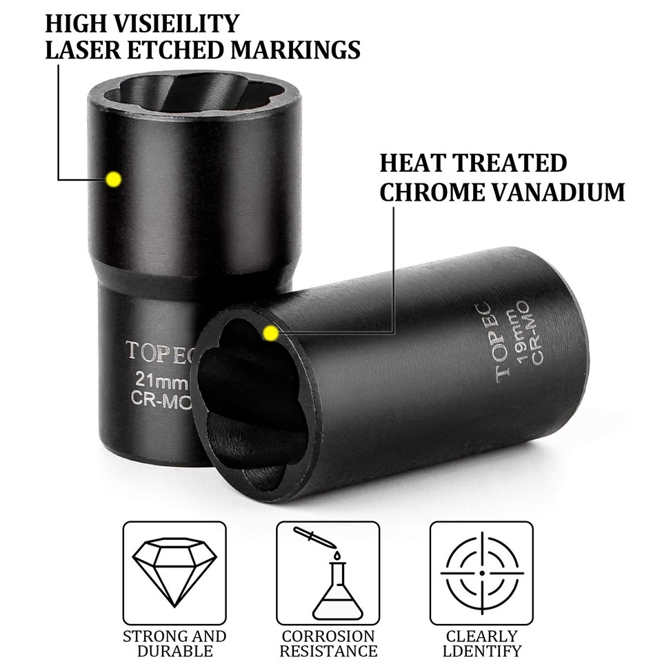 Lug Nut Remover Kit for Stripped Rusted Rounded-Off Bolts Nuts Screws ...