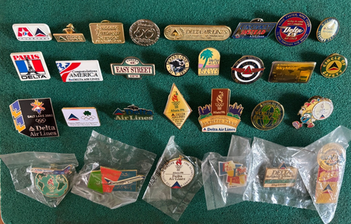 Lot of 29 Different Vintage Delta Airlines Pins, mostly 1990s, some ...