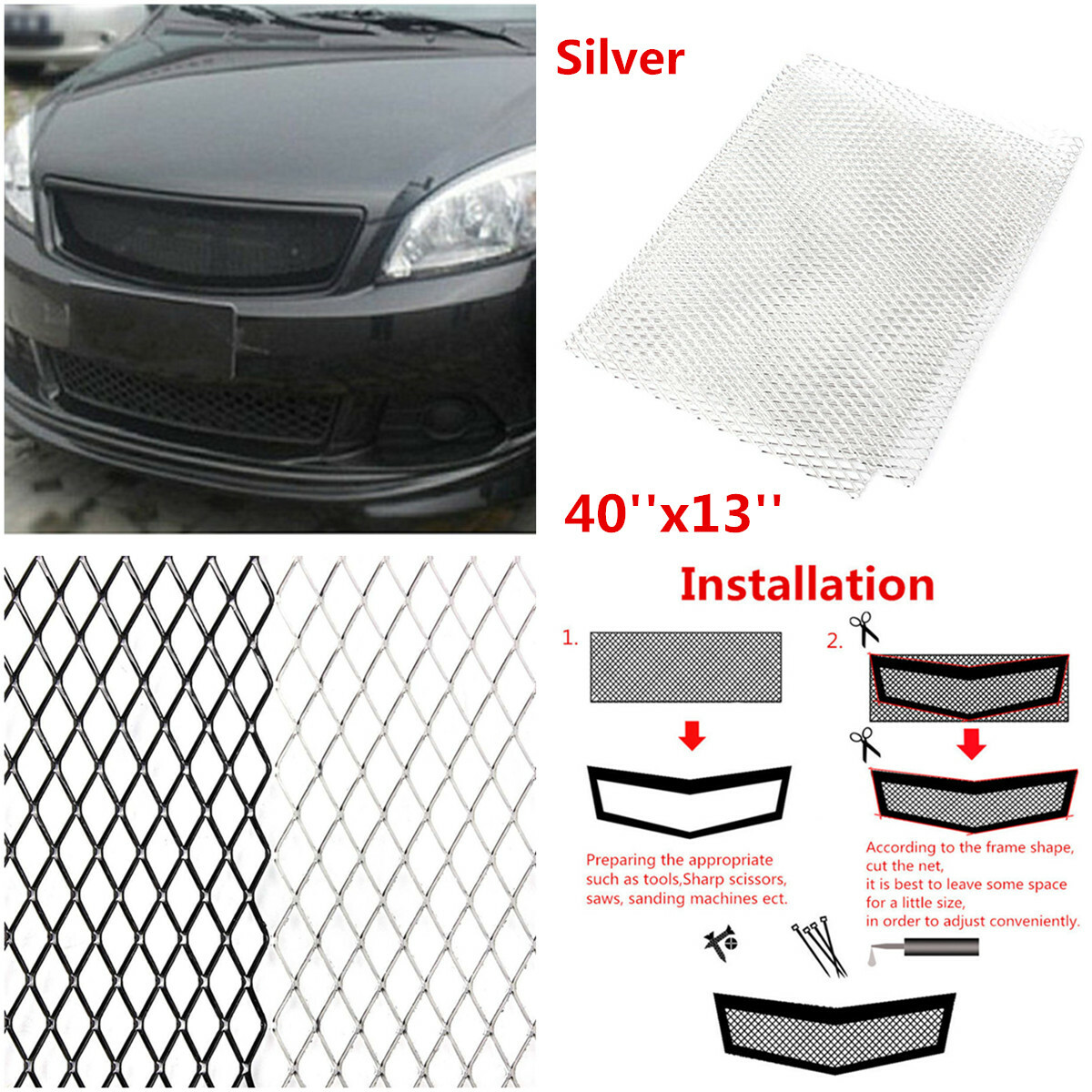Racing Car Front Bumper Rhombic Grille Mesh 40X13" Aluminum Grill Mesh ...