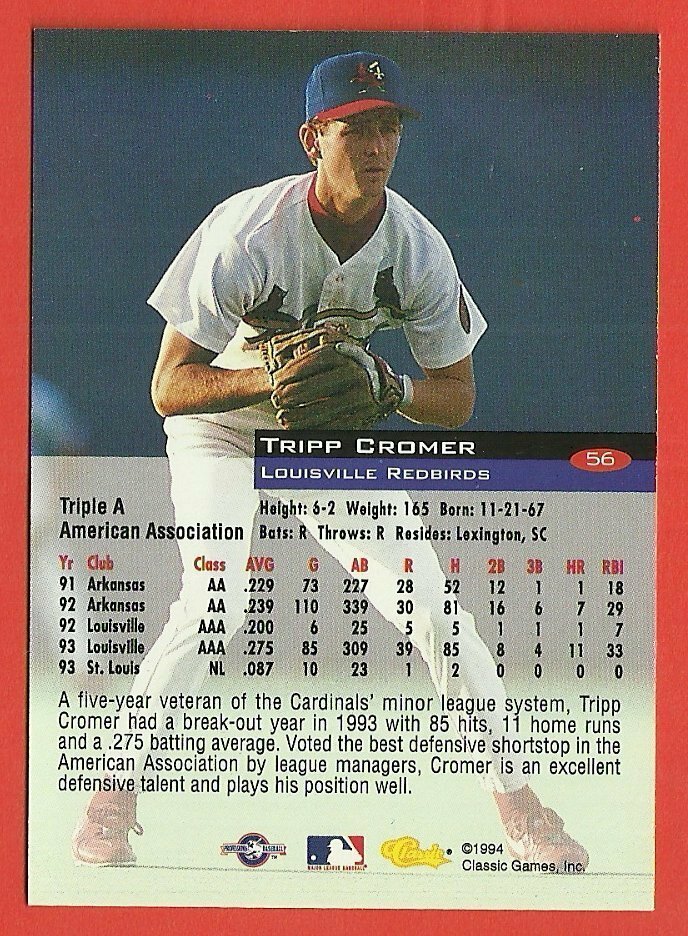 TRIPP CROMER - 1994 Classic #56 Minor League Autographed Card | eBay