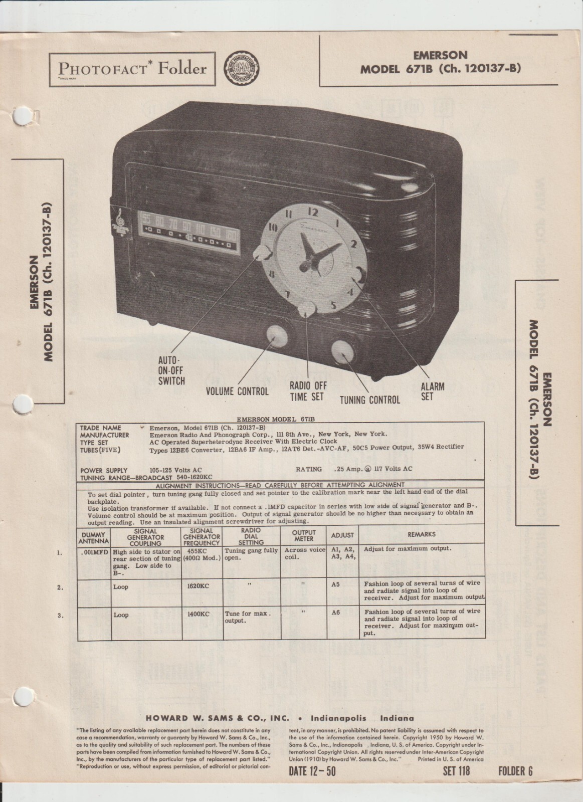 EMERSON Model 671B Radio Service Manual SAMS Photofact Dec. 1950 A2 | eBay