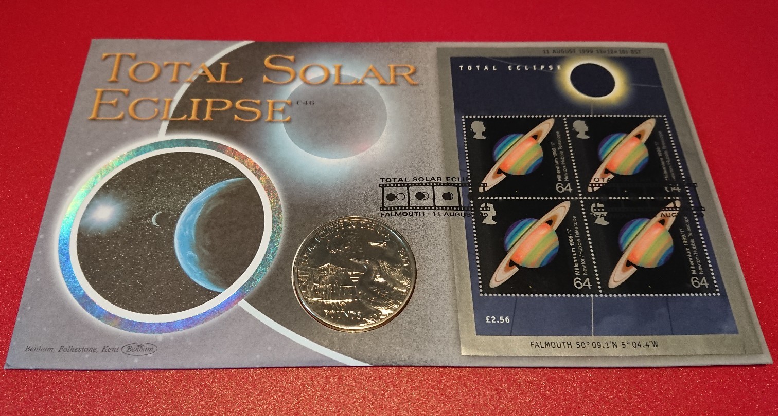 1999 ALDERNEY £2 Two Pound Total Solar Sun Eclipse Benham First Day ...