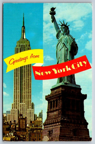 Postcard Chrome Multi View Statue of Liberty Empire State Building New ...