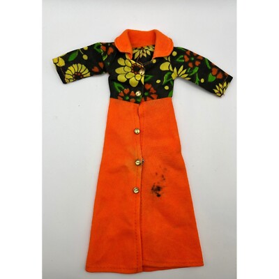 Vintage Barbie Shillman Orange Brown Maxi Mod Dress Jacket Floral 1970s ...