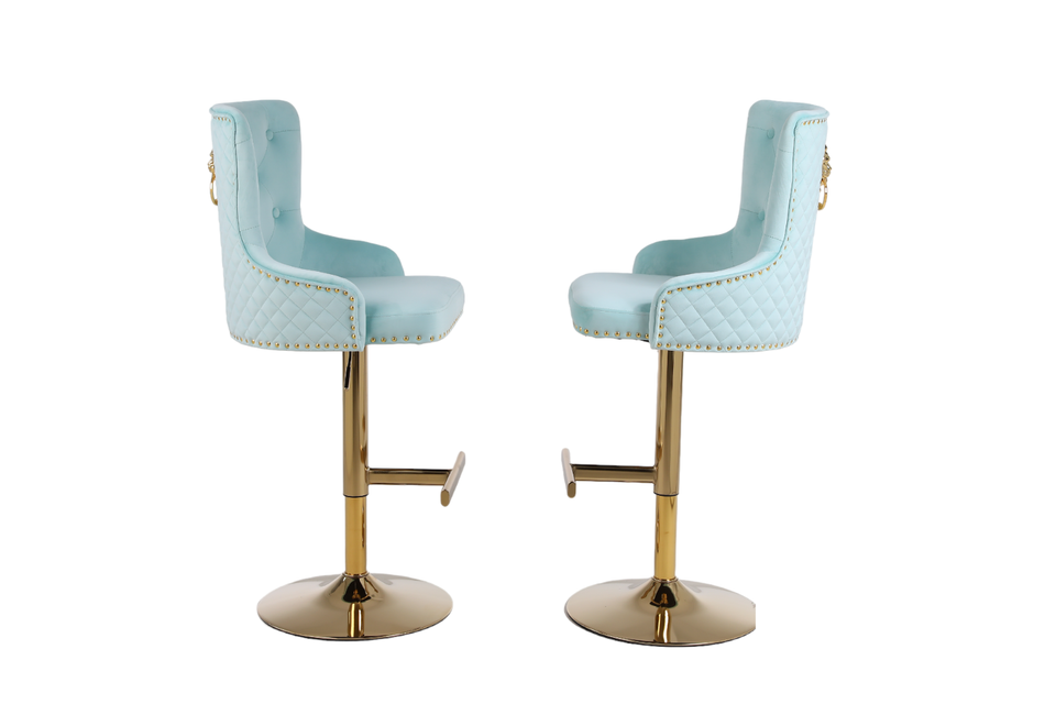 Luxury Velvet Bar Stools With Lion Knocker Back Rest Padded Breakfast ...