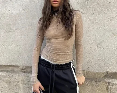 Hollow Lace Mesh Sheer Bow Long Sleeve Crop Tops 2000s Y2k Clothes ...