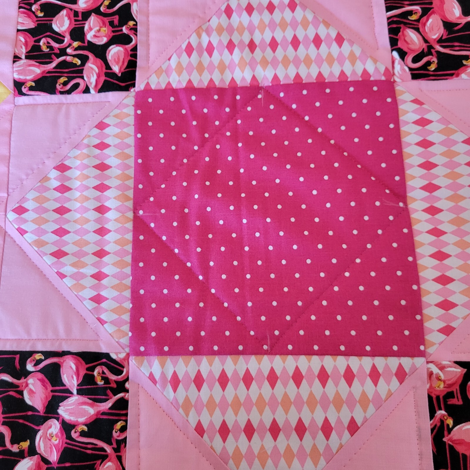 Handmade Pink Flamingo quilt which measures approximately 79 by 61 ...