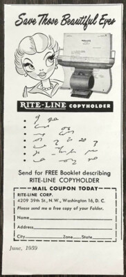 1959 Rite-Line Secretarial Copyholder Print Ad Save Those Beautiful ...
