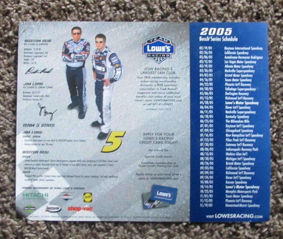 BOSTON REID #5 Monte Carlo, Team Lowe's Racing 2005, Promotional 8x10 ...