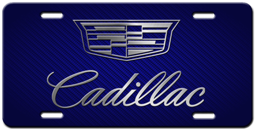 Cadillac Silver on Blue Faux Carbon Fiber Vanity Aluminum License Plate ...