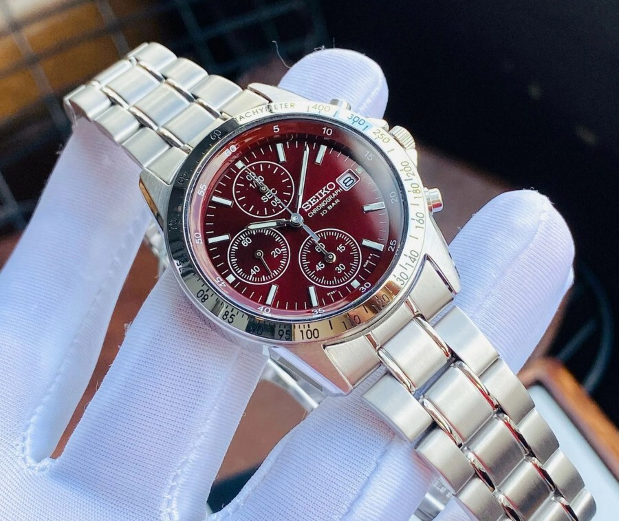 Seiko Spirit Red Dial Chronograph Stainless Steel Men's Watch SBTQ045 ...