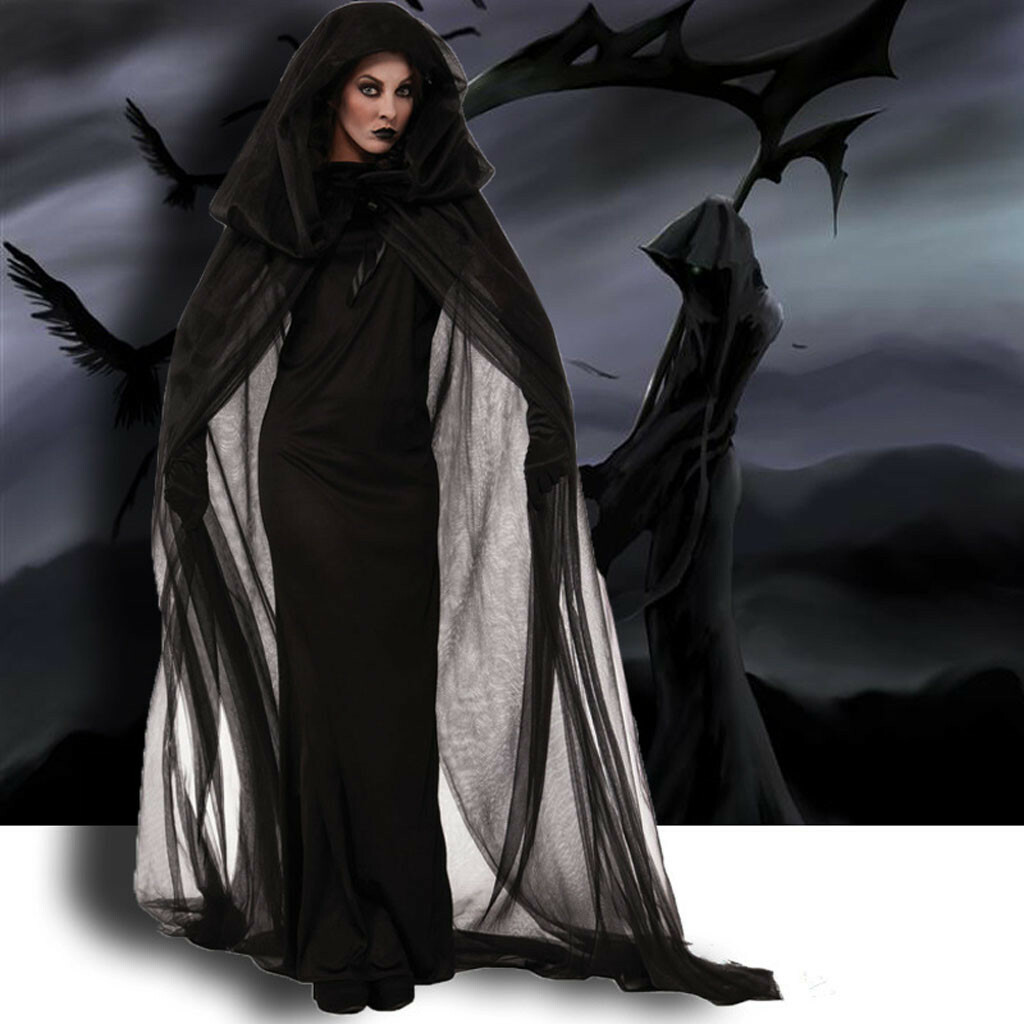 Gothic Women Hooded Cloak The Ghost Haunted Costume Bride White Hooded ...