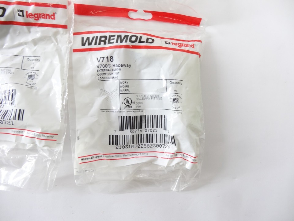Lot of 6 Wiremold V718 V700 Raceway External Elbow Surface Metal ...