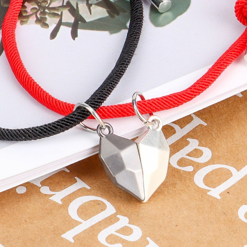 2 pcs Magnetic Couple Bracelets Braided Love Heart Friendship Promise ...