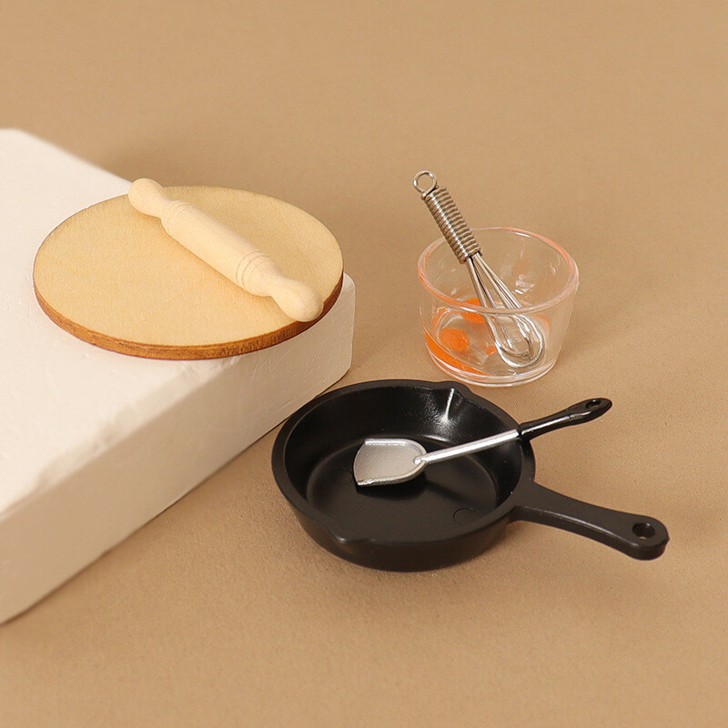 1Set Dollhouse Miniature Kitchen Kitchenware Mini Eggs Frying Pan ...