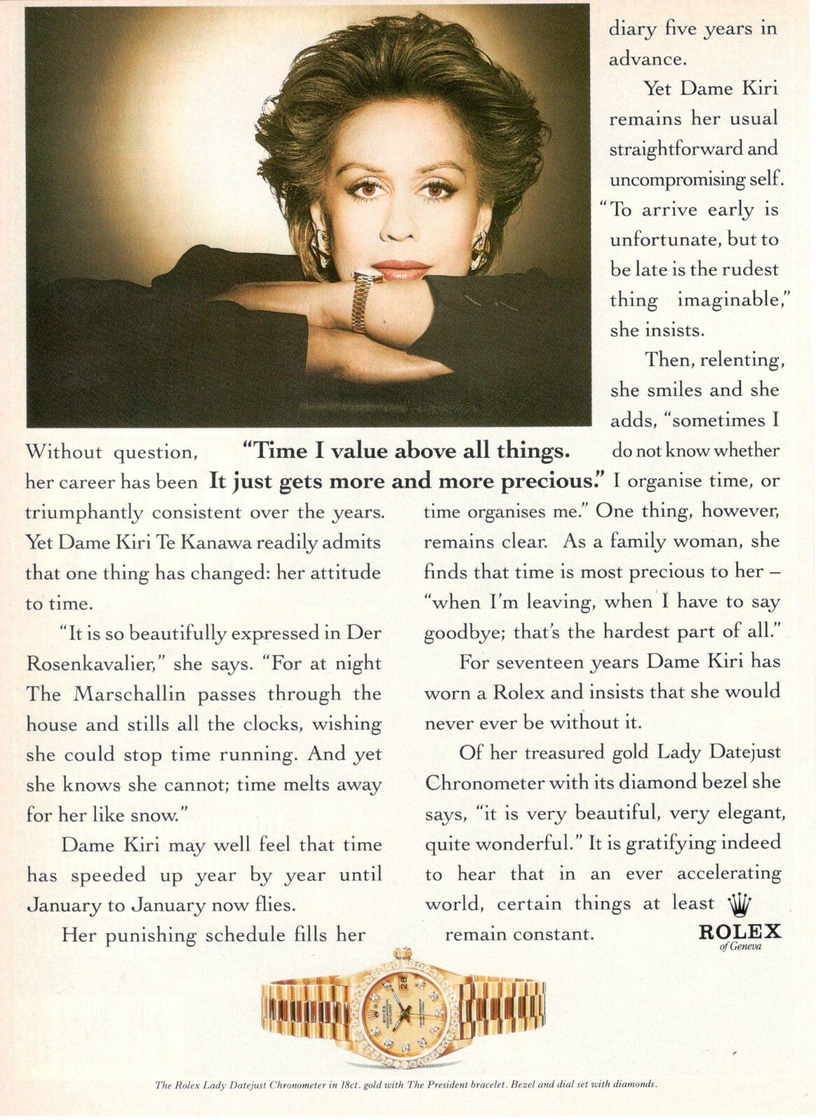 Rolex Oyster Lady-Datejust 1995 Vintage Advertisement Dame Kiri Te ...