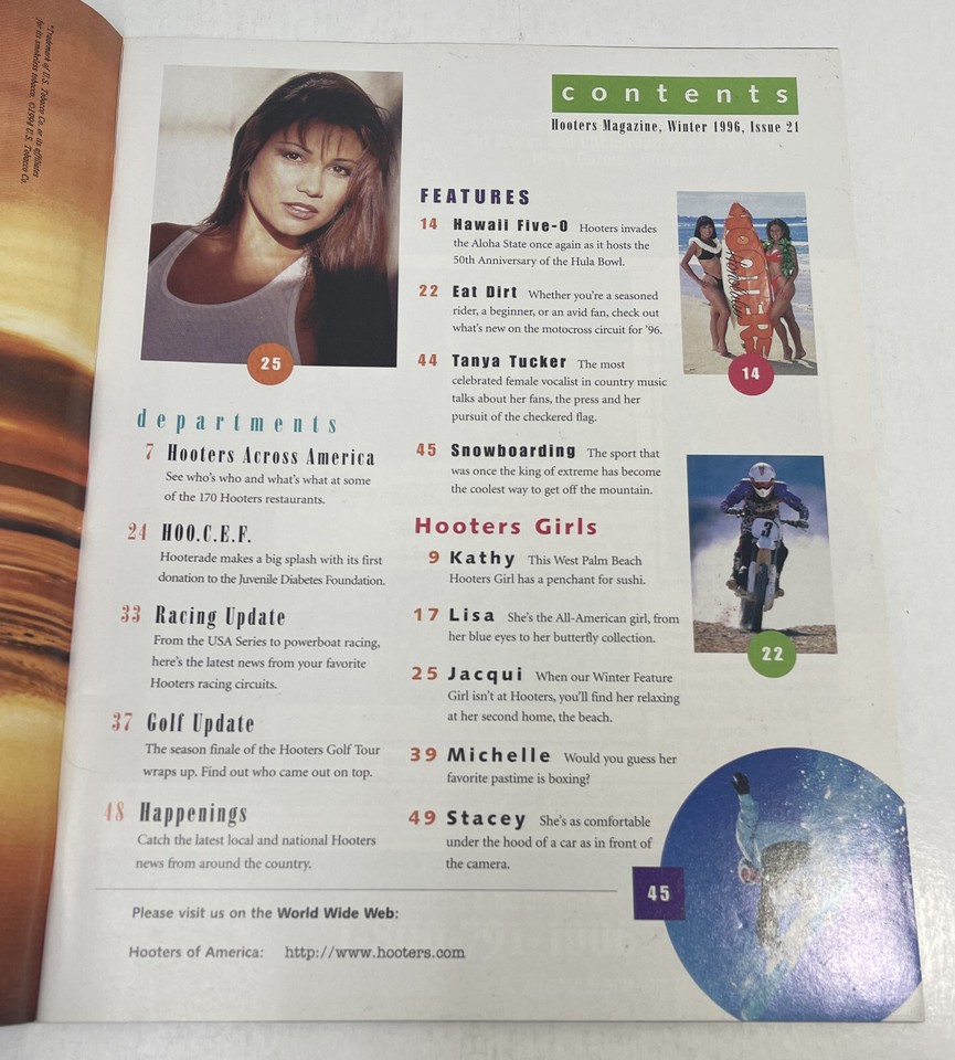 Hooters Girls Magazine Winter 1996 Issue 21 -Tanya Tucker/Hula Bowl ...