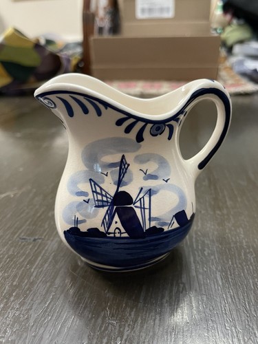 Delft Blue Mini Pitcher Creamer Hand painted Holland windmill Floral 4 ...