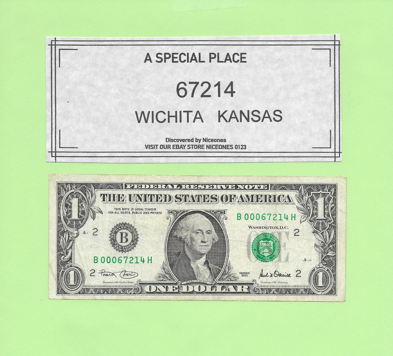 ZIP CODE '67214' .. WICHITA, KANSAS ... 2001 $1 B 000 374214 H ...