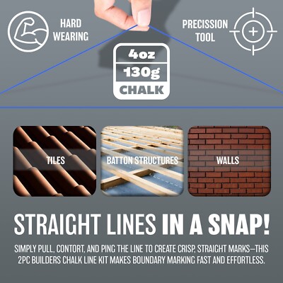 NEW 2PC BUILDERS CHALK STRING LINE 30M 4OZ BLUE CHALK MARKING TOOL ANTI ...