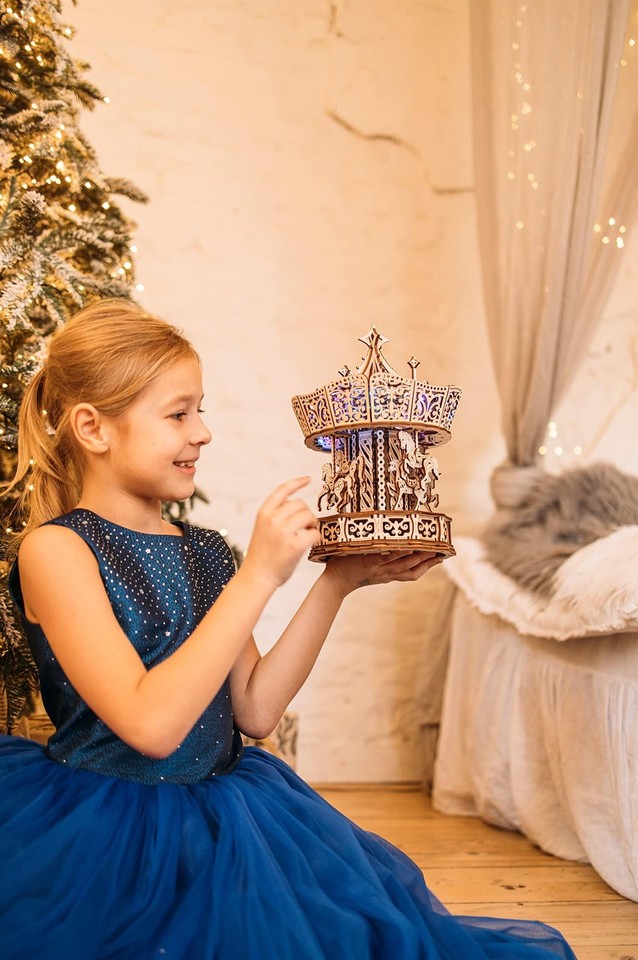 Parisian Carousel Music Box Rotating with Backlit - 3D Wooden Puzzles ...