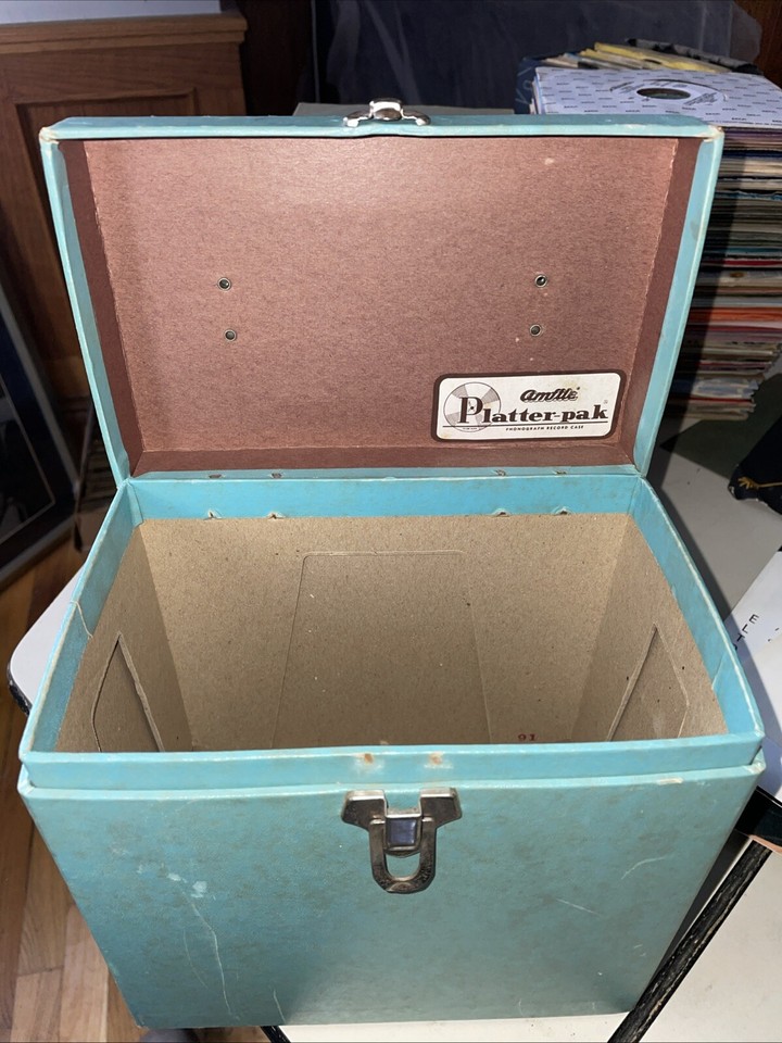 Vintage Platter Pak 7" Vinyl 45rpm Record Box Carrier Case Teal Platter ...